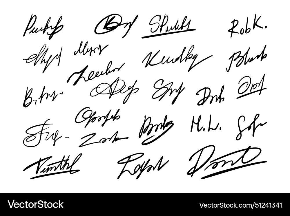 Autographs handwritten pen signatures documents Vector Image