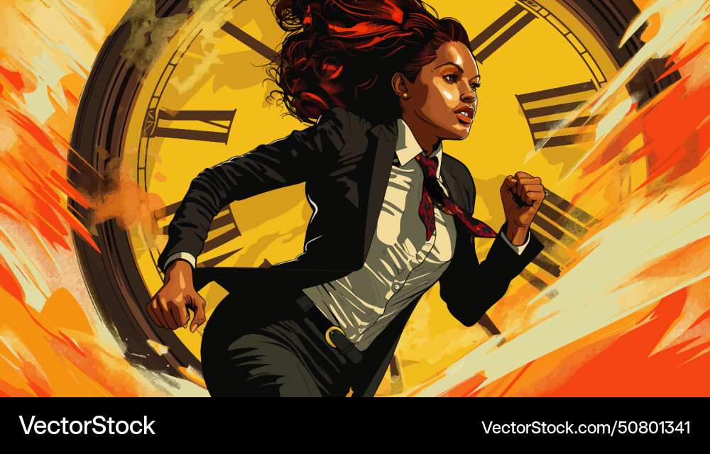Determined businesswoman running against time Vector Image