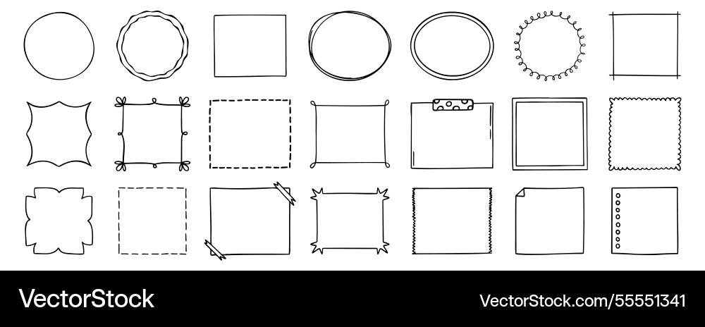 Doodle thin line frame border set abstract empty Vector Image