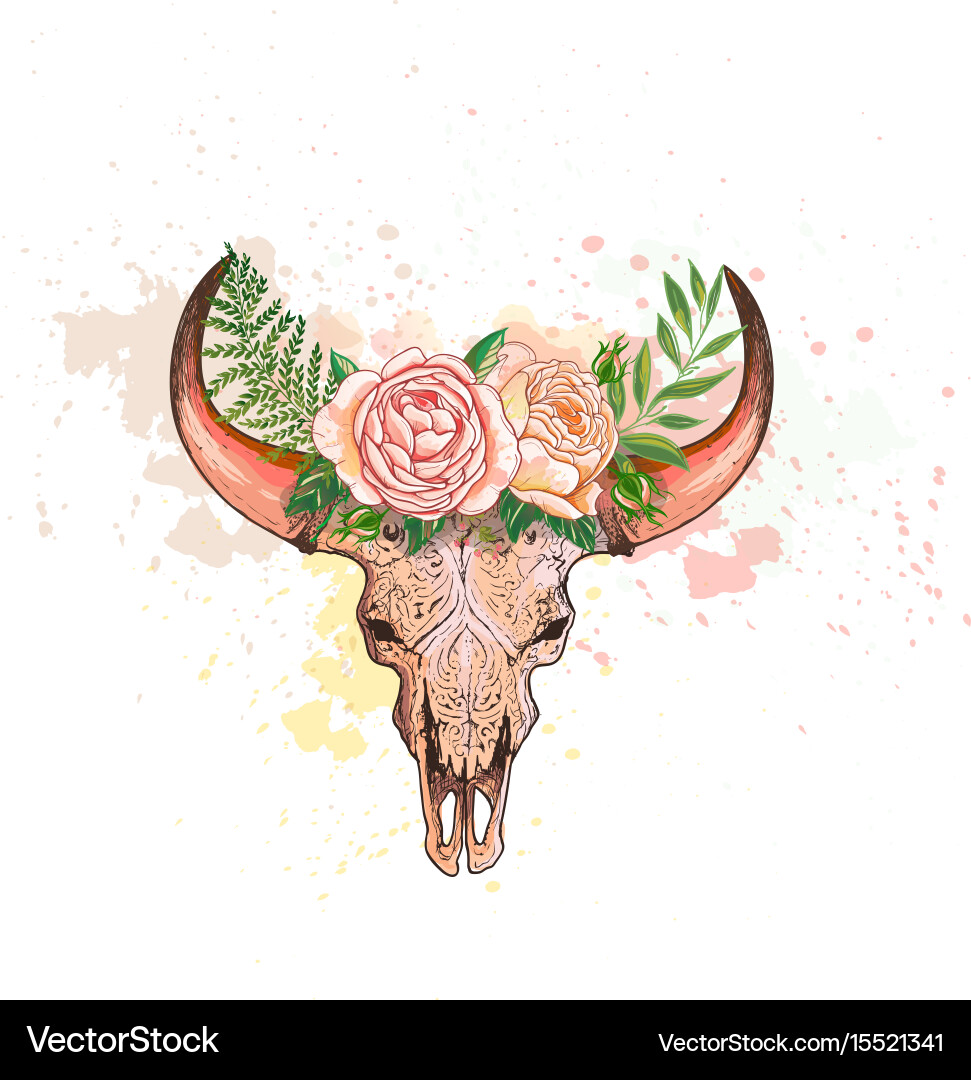 Floral Cow Skull with Roses Royalty Free Vector Image