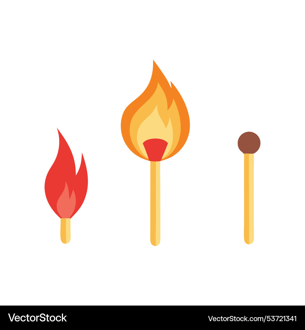 Match flame light fire isolated flat Royalty Free Vector