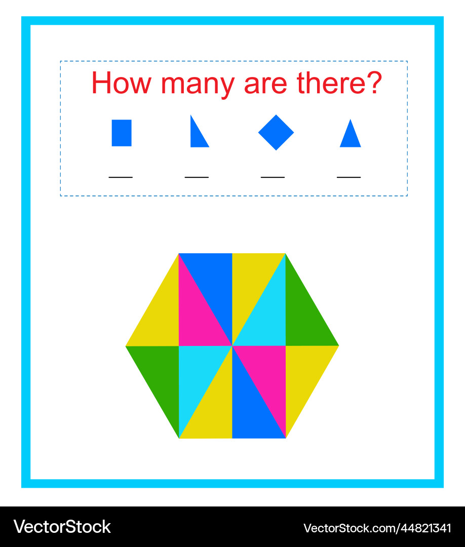 Math activity for kds how many geometric shapes Vector Image