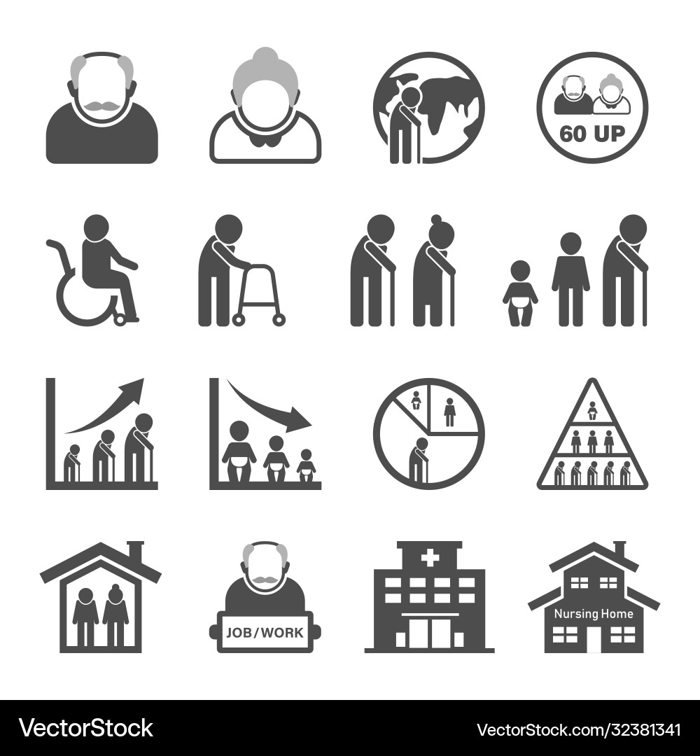 Older person icon set - aging society Royalty Free Vector