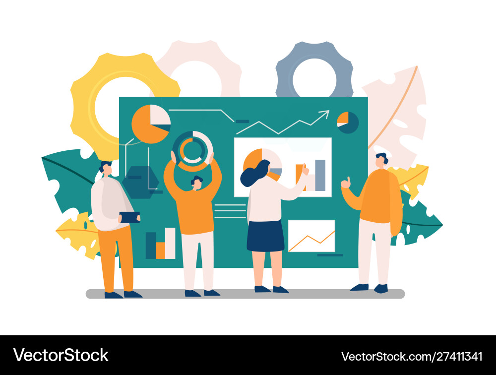Teamwork in project planning flat Royalty Free Vector Image