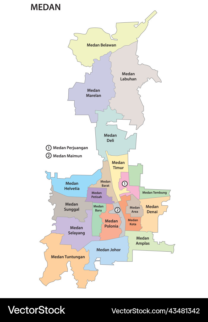 Administrative map of medan sumatra Royalty Free Vector