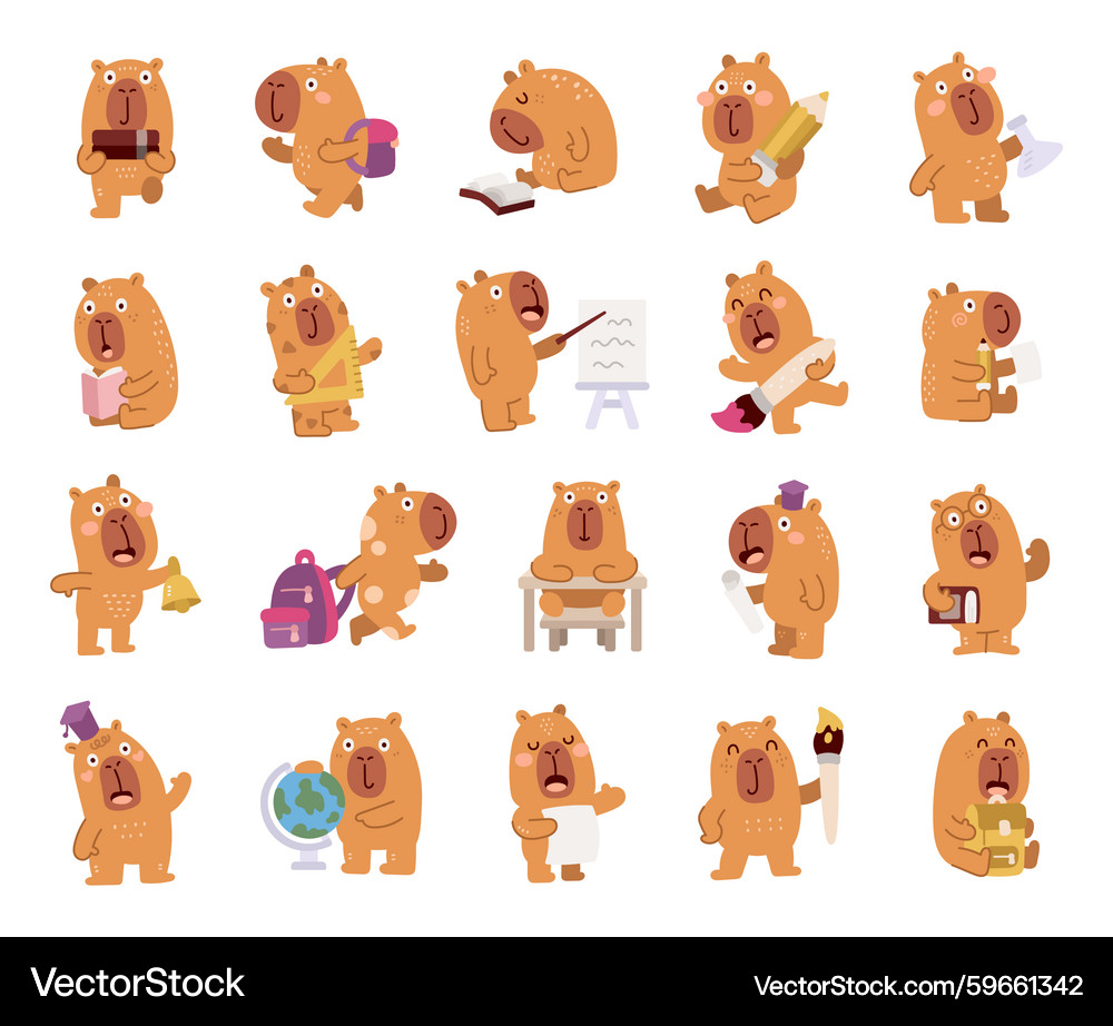 Capybara School - Diverse Emotions – Royalty-Free Vector | VectorStock