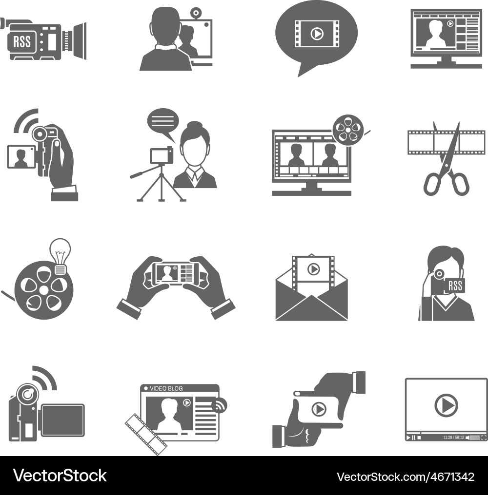 Video blog icons set Royalty Free Vector Image