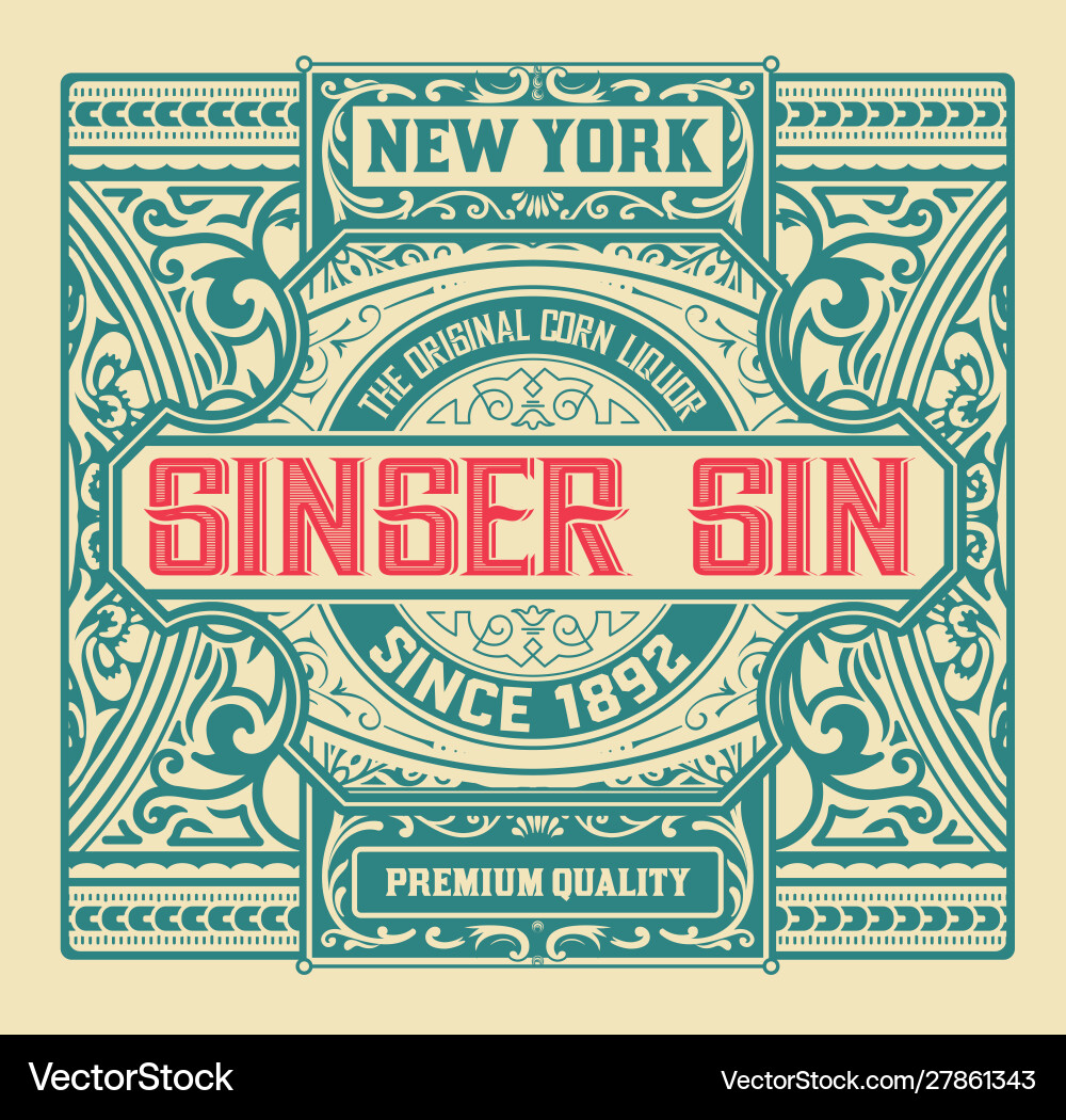 Antique label with gin liquor design Royalty Free Vector
