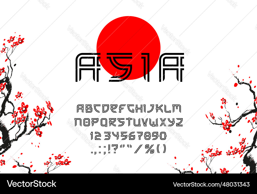 Asian font japanese type or hieroglyph typeface Vector Image