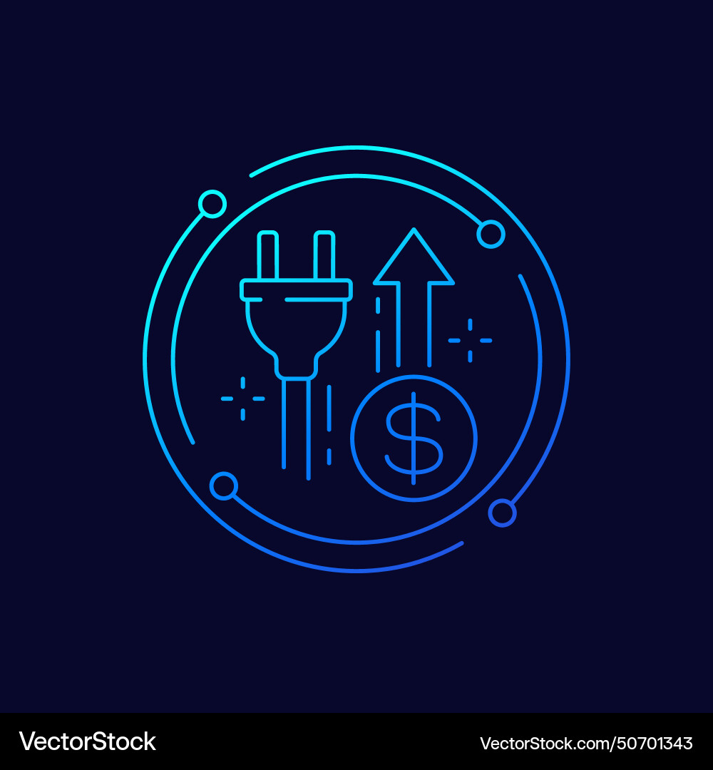 Electricity costs up icon linear design Royalty Free Vector