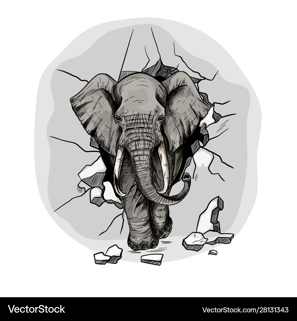 Elephant crushing wall and walking through Vector Image