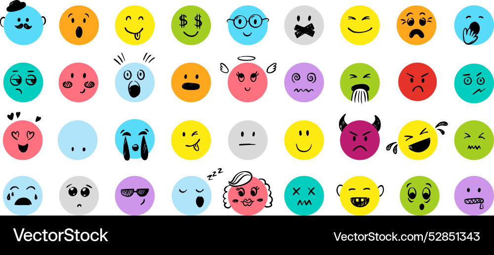 Emotional comic faces cartoon doodle characters Vector Image