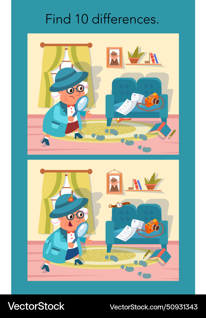 Find 10 differences educational puzzle game Vector Image