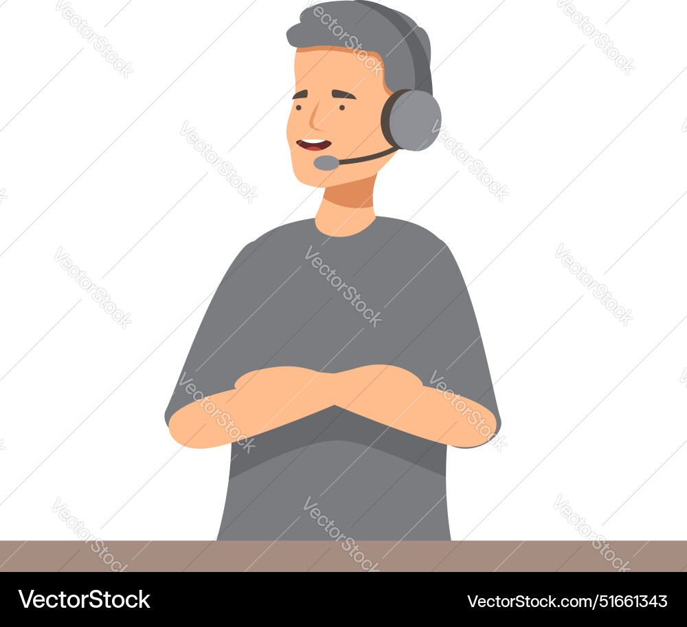Male call center agent wearing headset smiling Vector Image