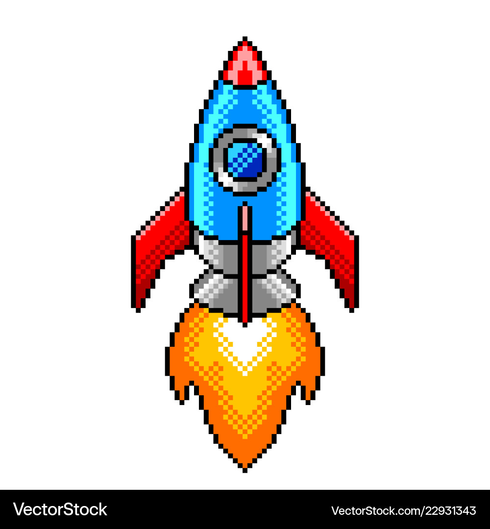 Pixel Art Rocket Launch Royalty Free Vector Image