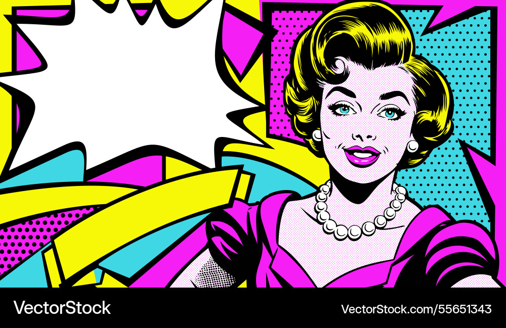 Pop art poster comic style young beautiful happy Vector Image