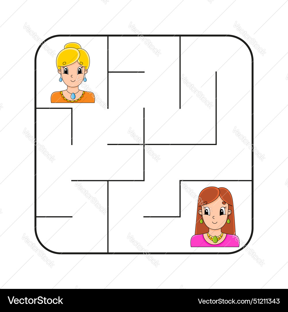Simple square maze for toddlers with cute cartoon Vector Image