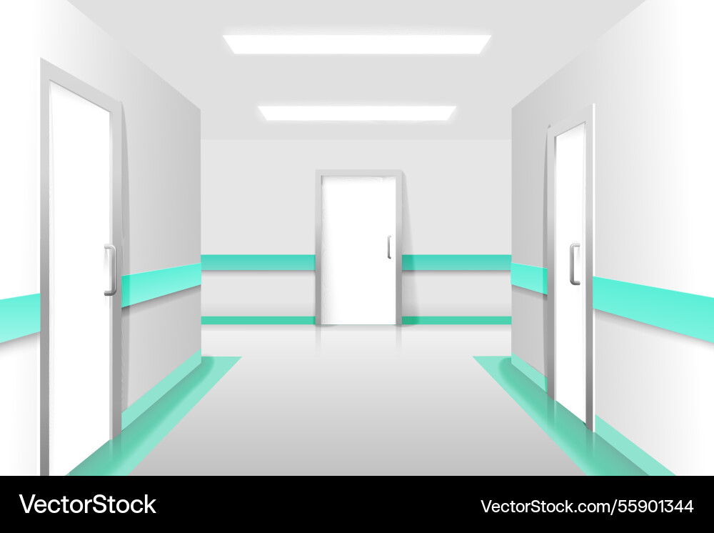 Bright hall features sleek white walls and teal Vector Image