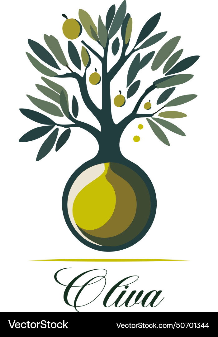 Emblem with olive tree Royalty Free Vector Image