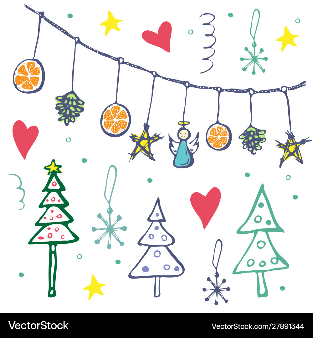 Hand drawn christmas doodle clipart Royalty Free Vector