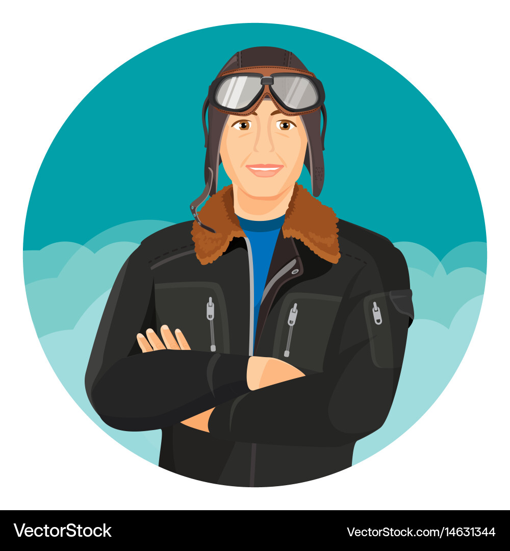 Male pilot in jacket and leather aviator hat Vector Image