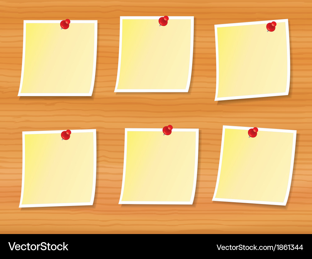 Notes pinned to wood Royalty Free Vector Image