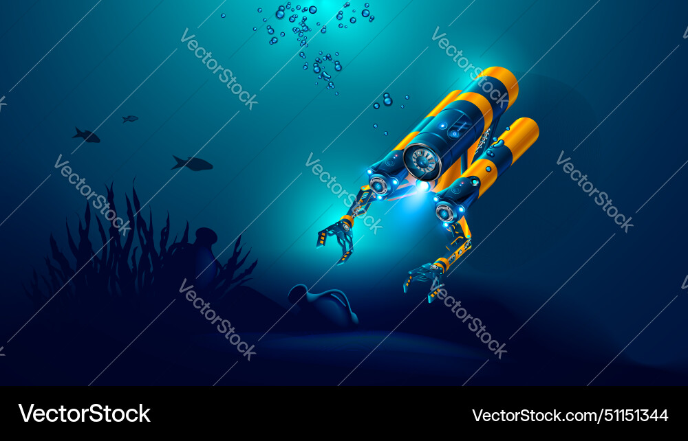 Robot underwater exploration seabed autonomous Vector Image Robot underwater exploration seabed autonomous Vector Image