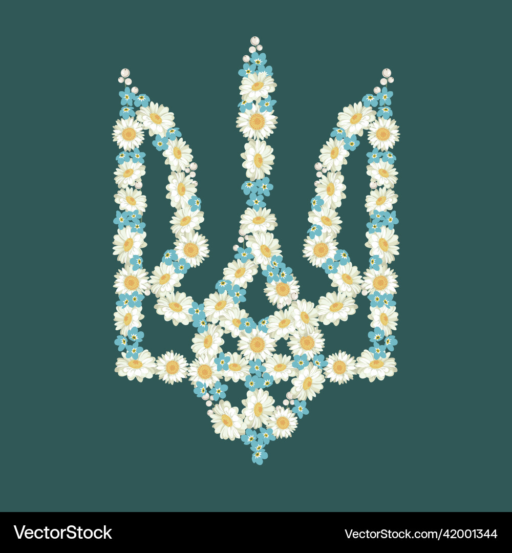 Sign Trident mit Blumen Wappen Lizenzfreies Vektorbild