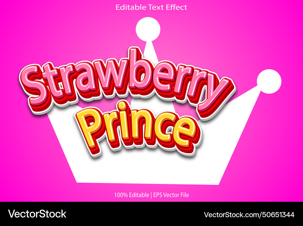 Strawberry prince editable text effect 3d emboss Vector Image