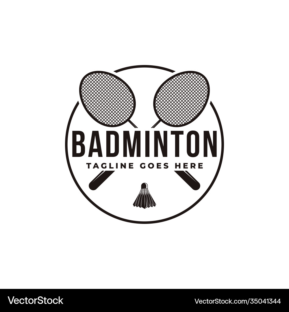 Vintage badminton logo shuttlecock and racket Vector Image