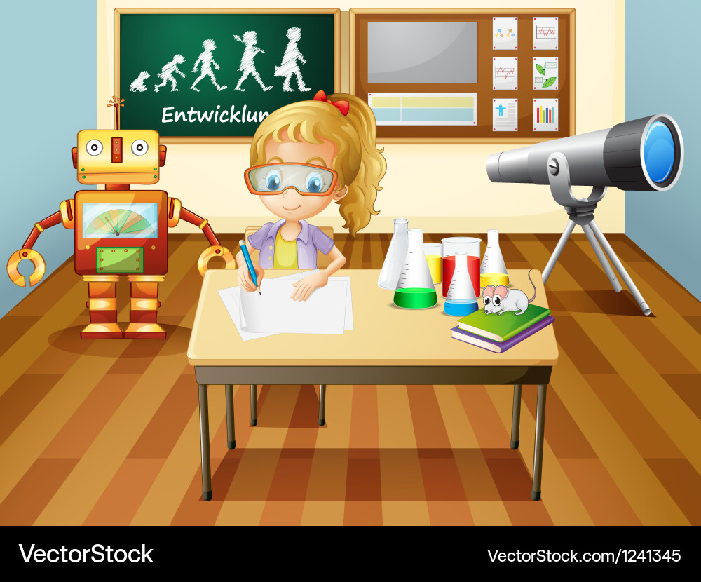 A girl writing inside science laboratory room Vector Image