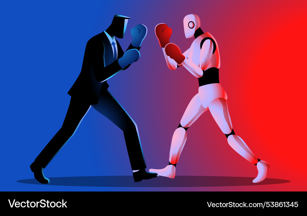 Businessman blue red silhouette rivalry robot Vector Image