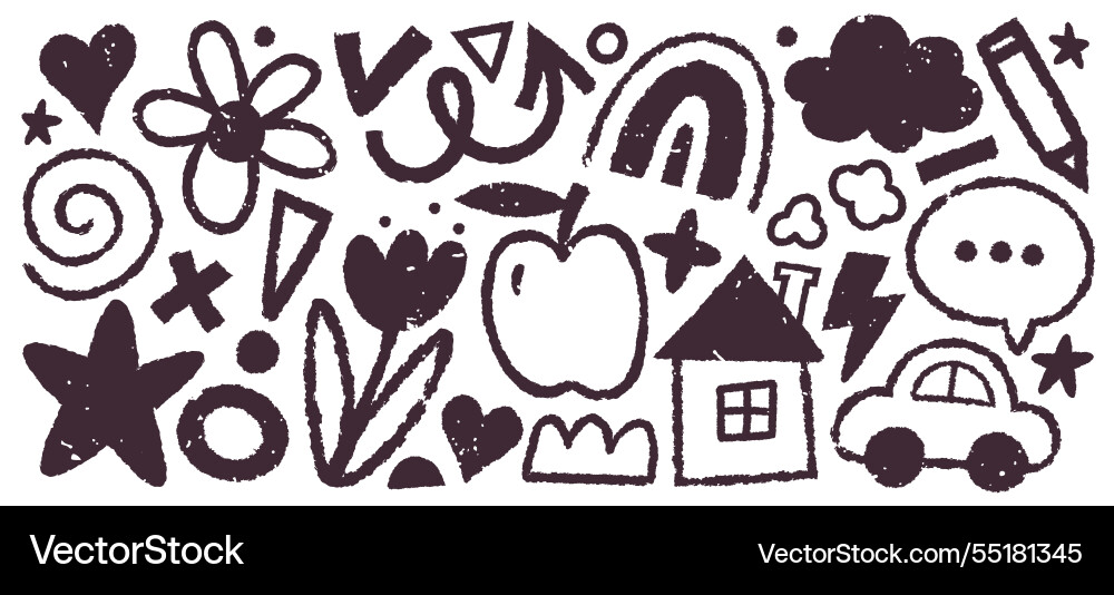 Chalk hand drawn doodles childish shapes scribble Vector Image