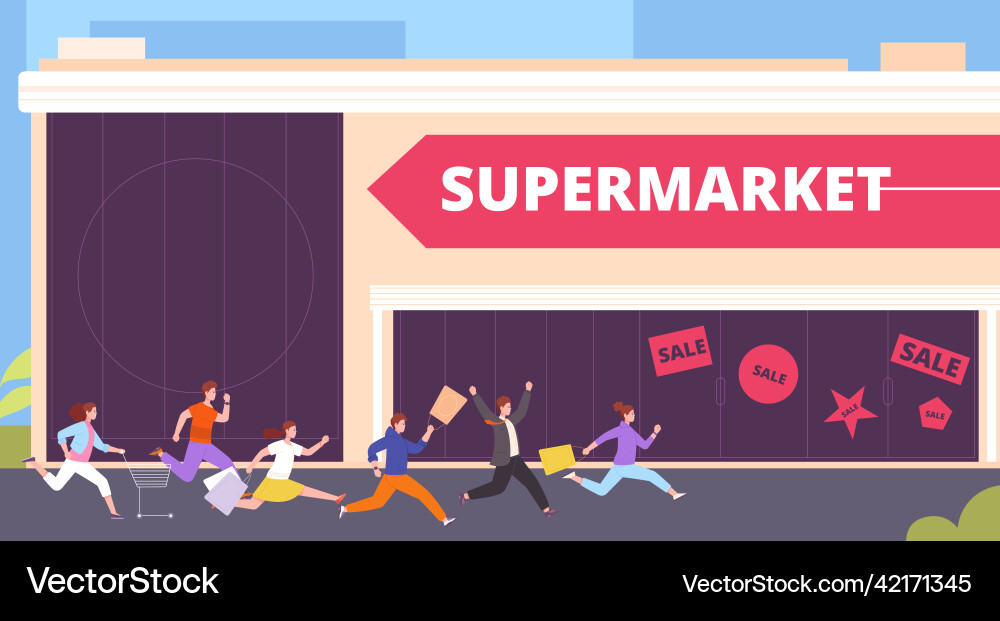 Crowd Rushing into Supermarket Royalty Free Vector Image