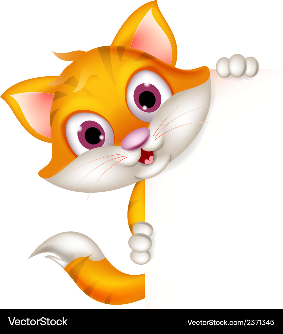 Cute cat cartoon holding blank sign Royalty Free Vector