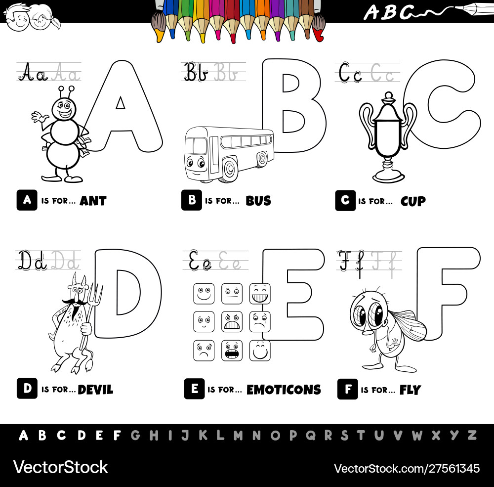 Educational alphabet letters color book Royalty Free Vector