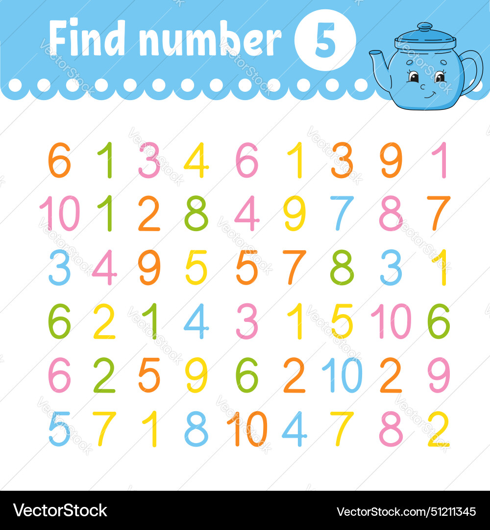 Find number education developing worksheet Vector Image