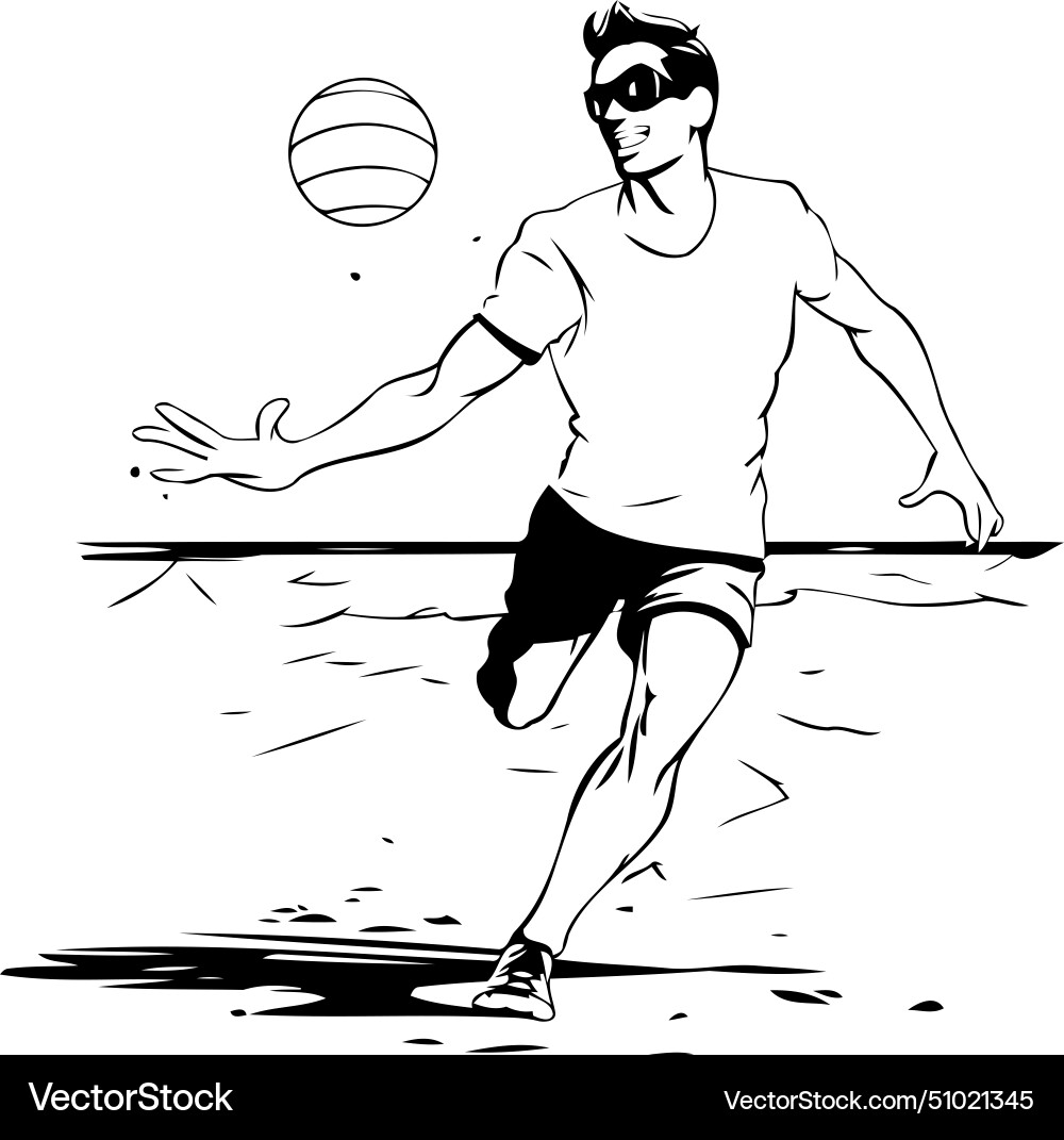 Handsome young man playing volleyball Royalty Free Vector