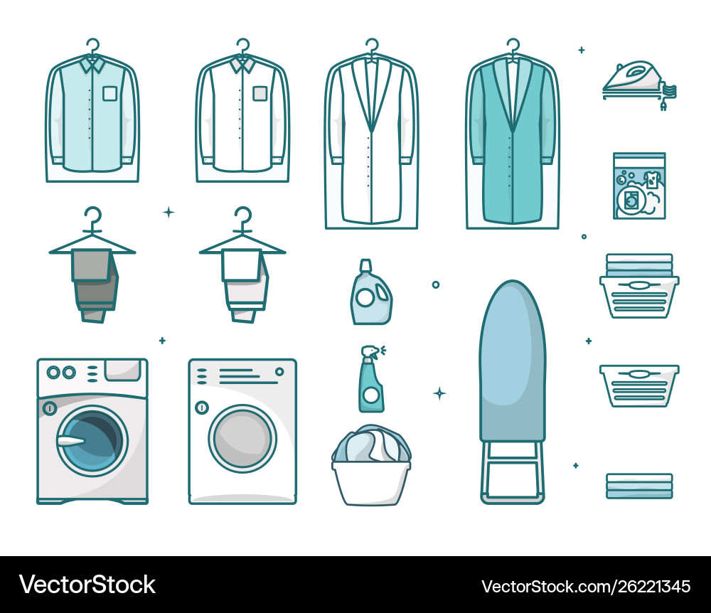 Laundry Line Art Icon Set Royalty Free Vector Image
