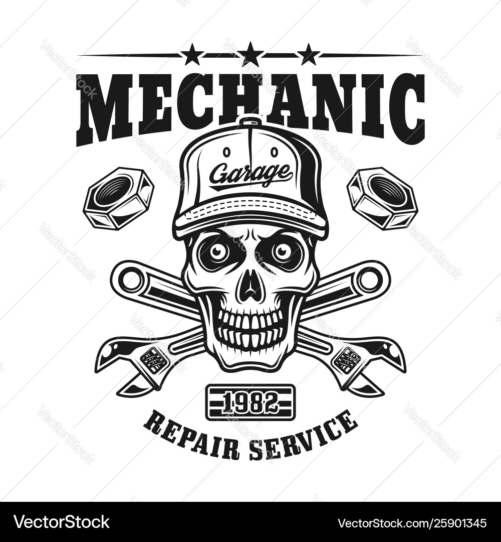 Mechanic skull emblem for repair service Vector Image