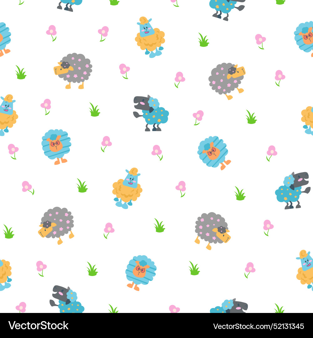 Sheep character cartoon seamless pattern cute Vector Image