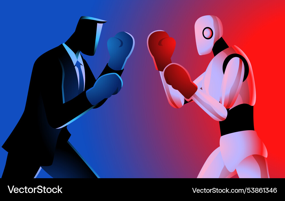 Businessman blue red silhouette rivalry robot Vector Image