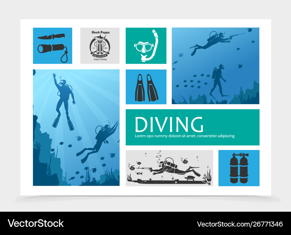 Diving elements composition Royalty Free Vector Image