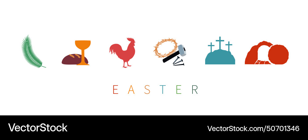 Easter sunday christian holiday colored icons set Vector Image