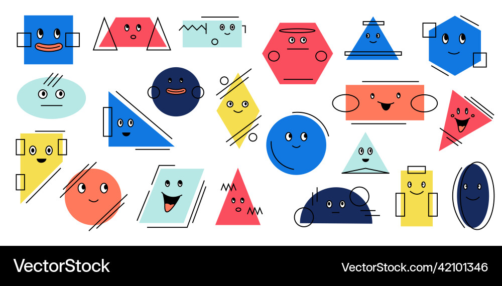 Geometric characters with emotions minimalistic Vector Image