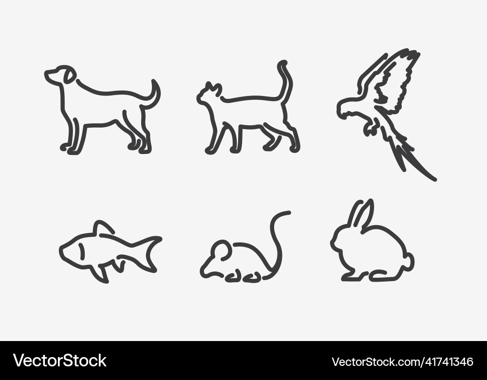 Minimal Pet Icons - Animals Outline Royalty Free Vector