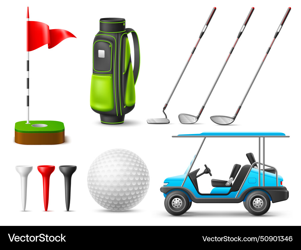 Realistic golf elements recreational sport game Vector Image