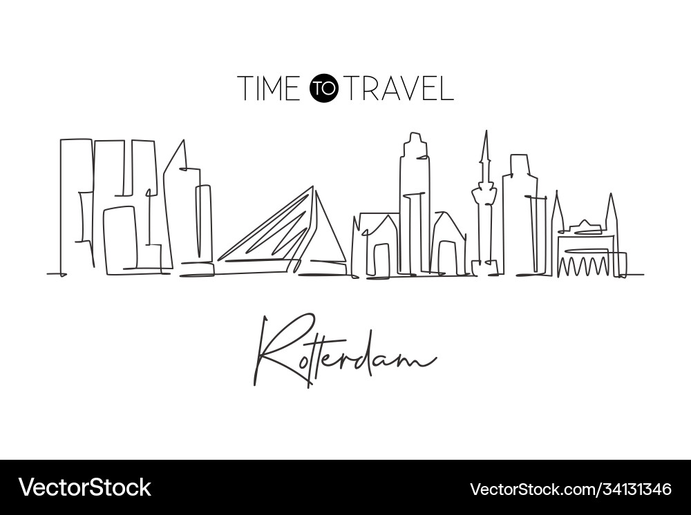 Rotterdam Skyline - Single Line Drawing Royalty Free Vector
