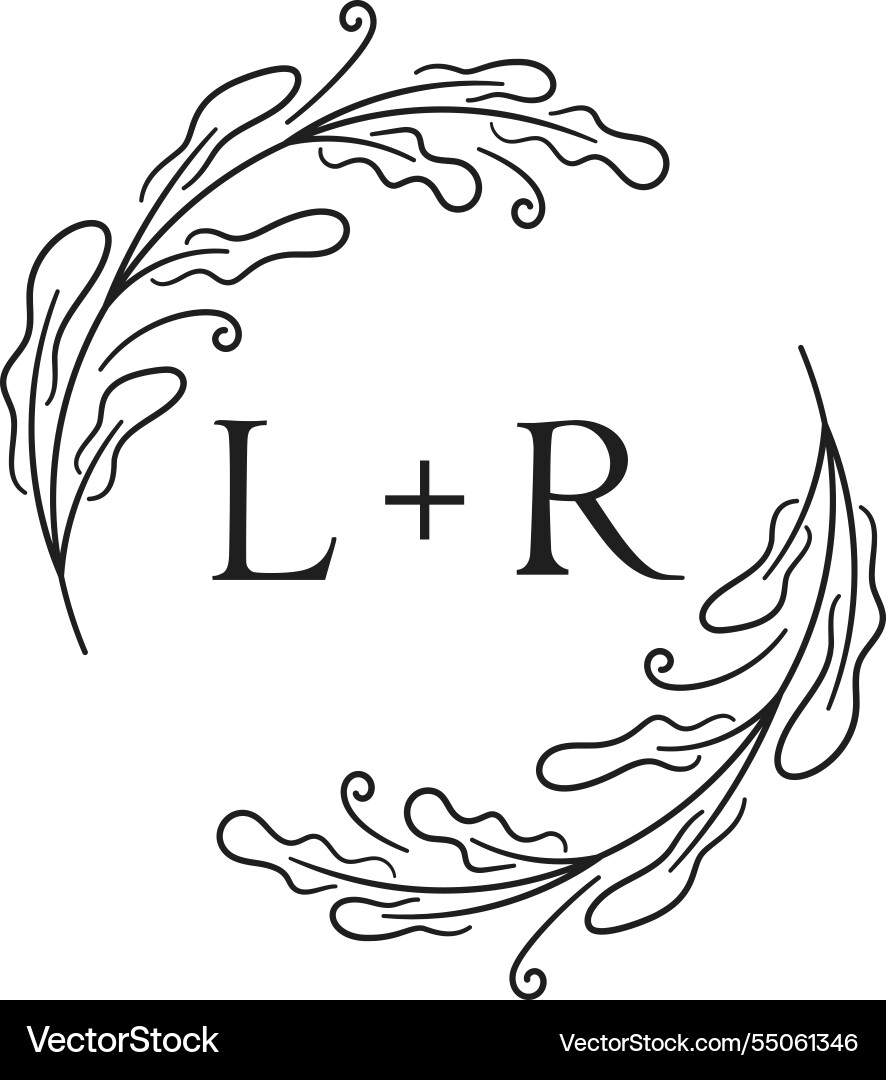 Round laurel leaf wedding monogram Royalty Free Vector Image