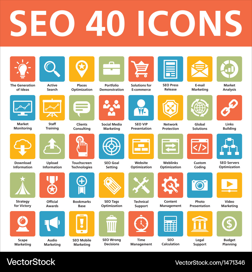 SEO Icon Set - Digital Marketing Toolkit Vector Image